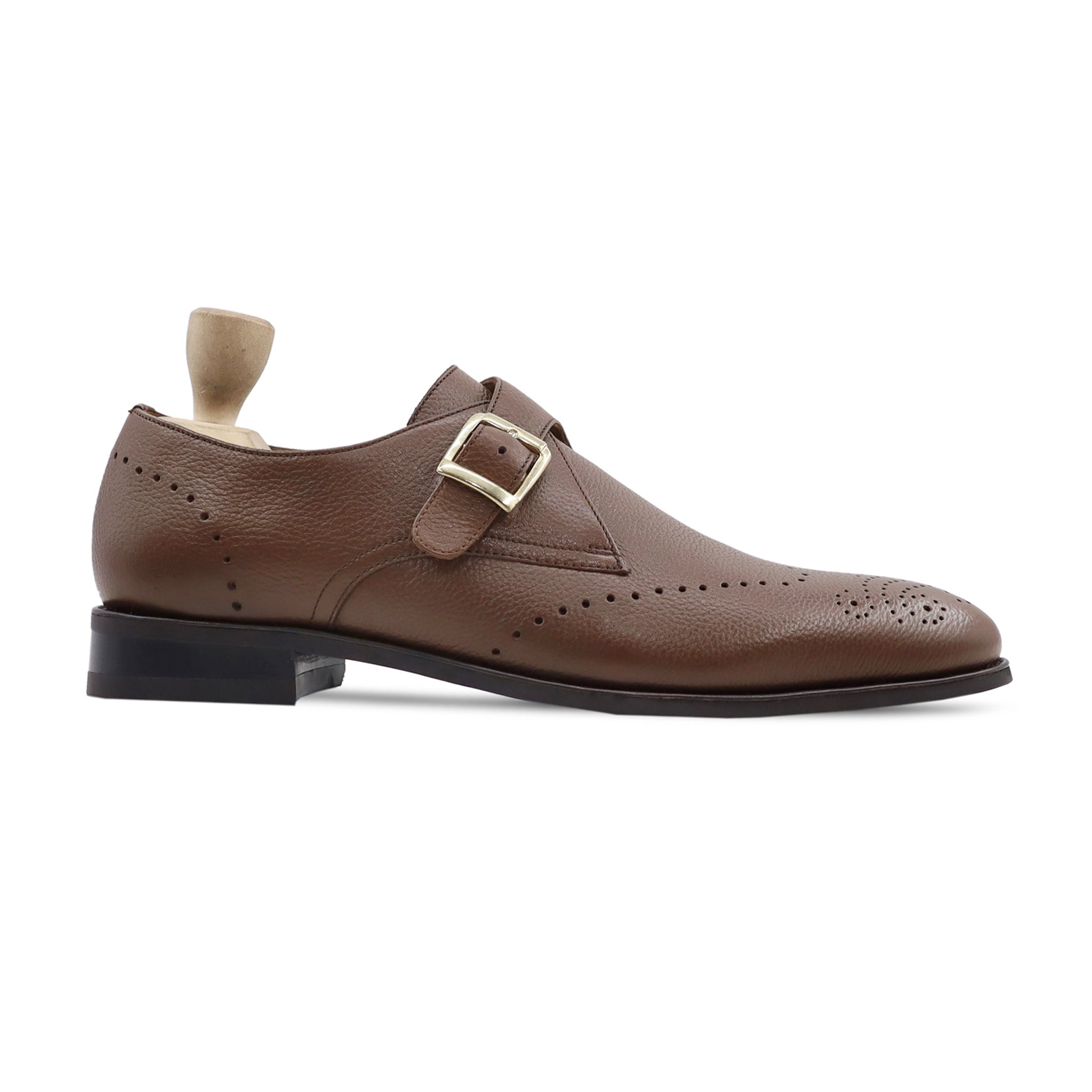 Ludza - Men's Brown Pebble Grain Leather Single Monkstrap – Gomila ...
